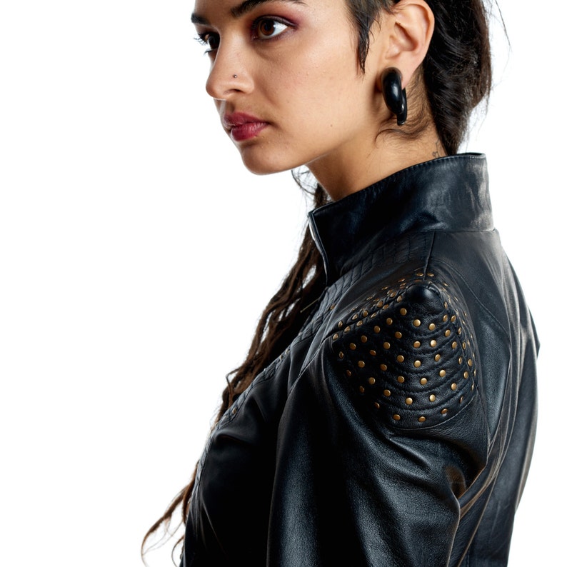 80's Fashion Leather Jacket Pointed Shoulder 80's - Etsy