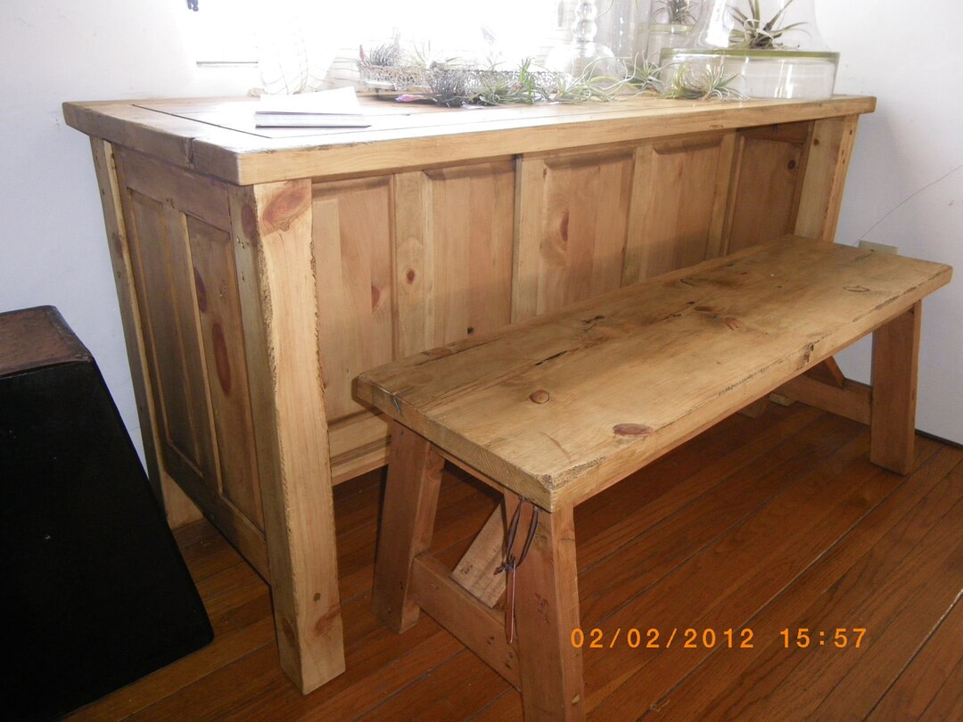 Handcrafted Aged Wood Storage Table and Bench - Etsy