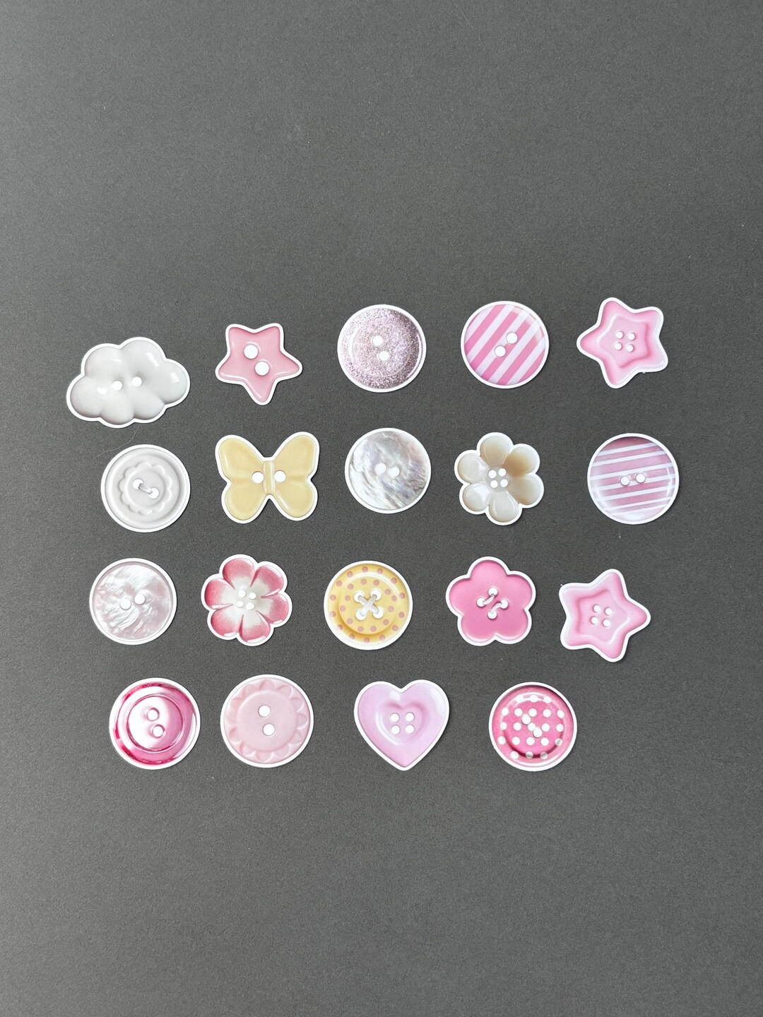 Girly Pink Button Sticker Set | Junk Journal, Scrapbook Embellishment ...