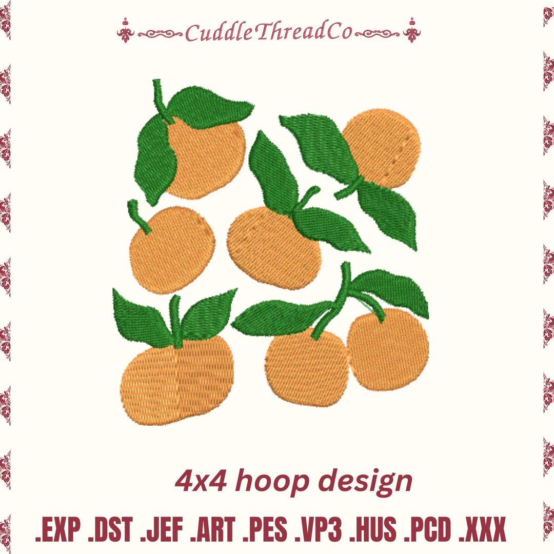 Cute Orange Embroidery Design, 4x4 Hoop Design, Mini Embroidery, DST ...
