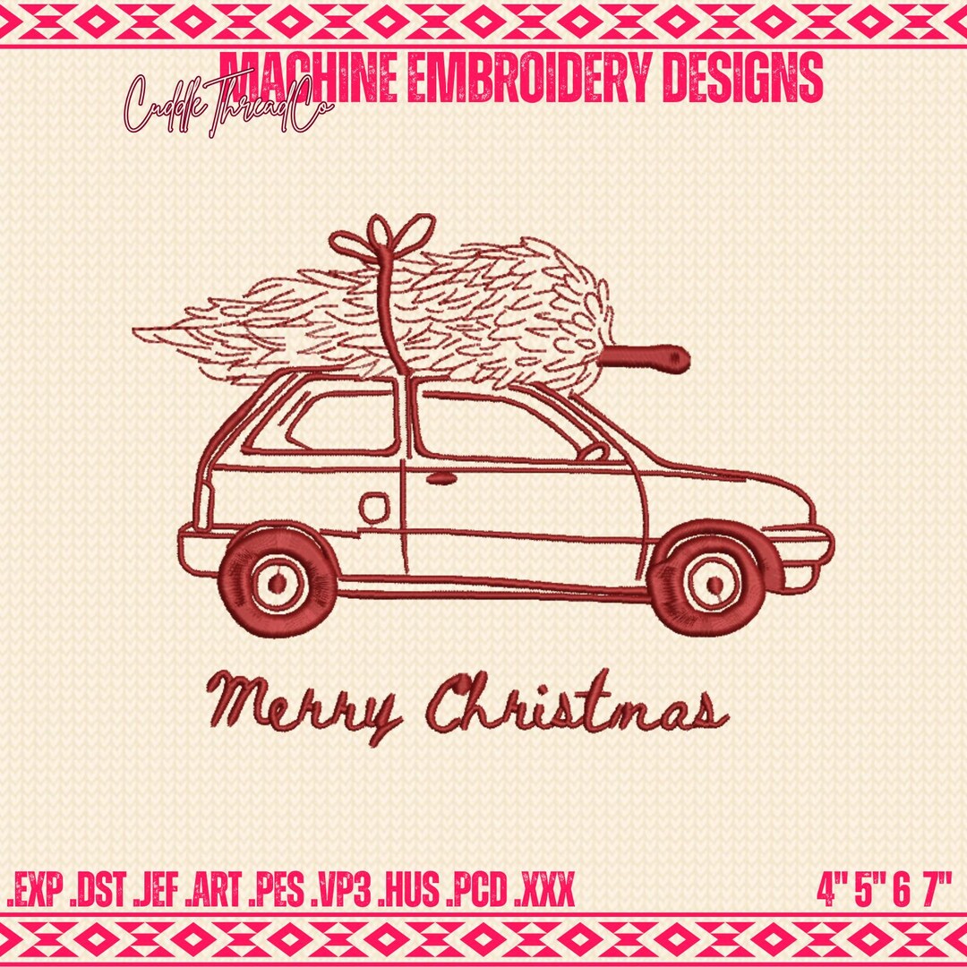 Merry Christmas Car Embroidery Designs, Christmas Tree Car Embroidery ...