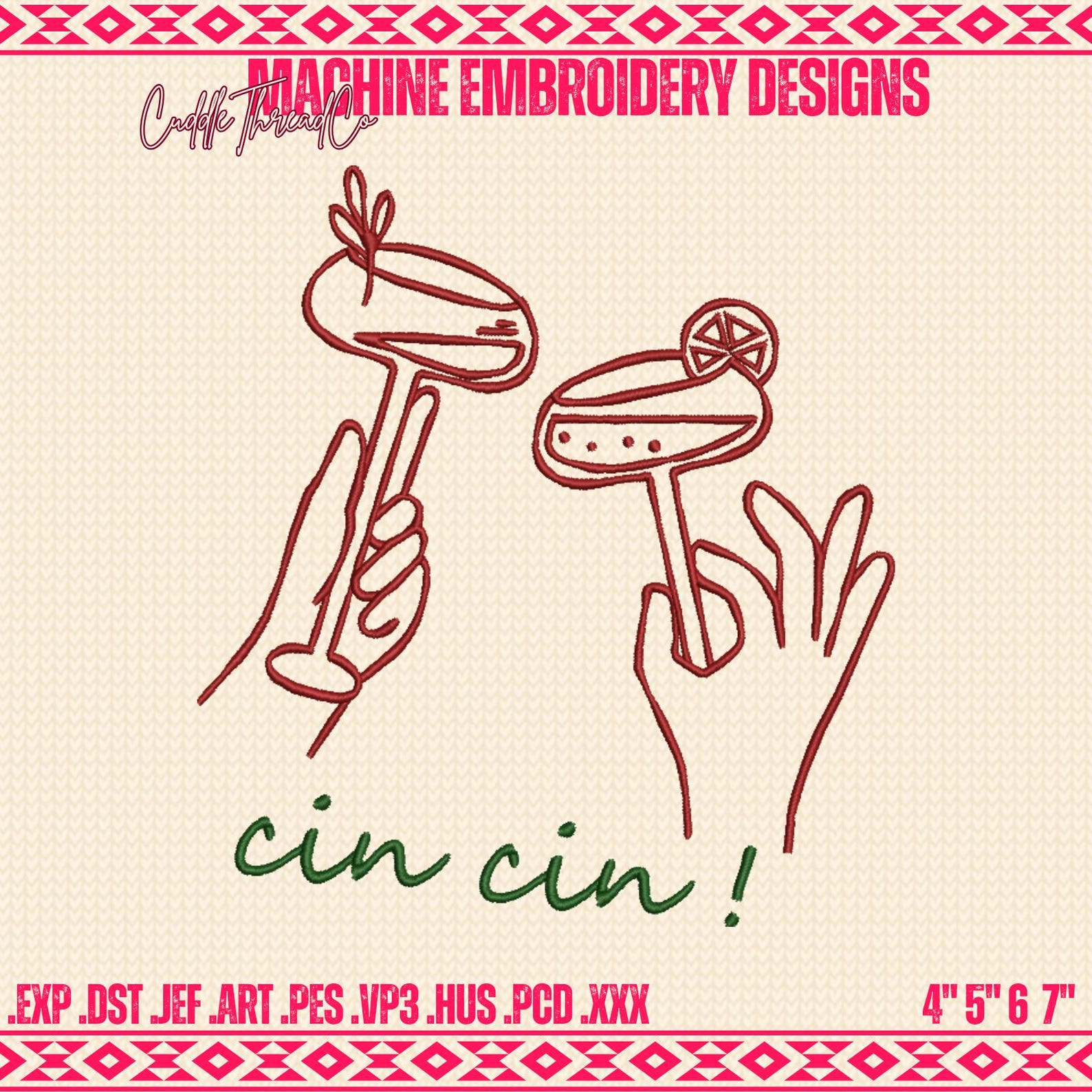 Cin Cin Cocktail Line Art Embroidery Design, Minimalist Hands Cheers ...