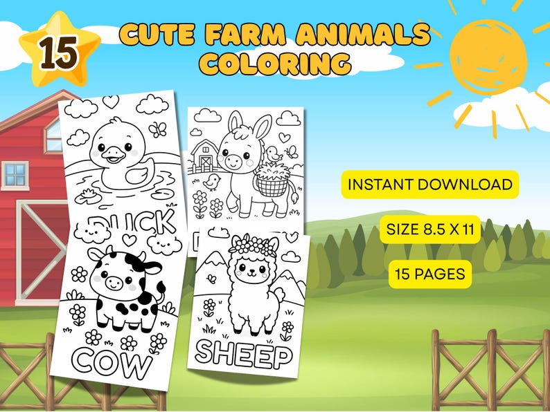 Kawaii Farm Animals Farm Animal Coloring Pages for Kids Toddler ...