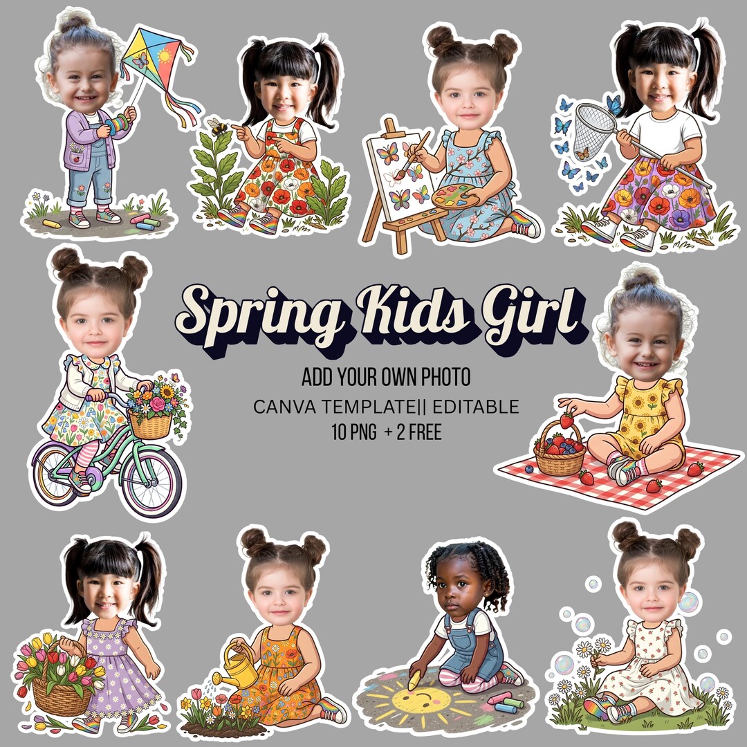 Spring Kids Custom Photo/ Add Your Own Face/ DIY Craft, Bulletin Board ...