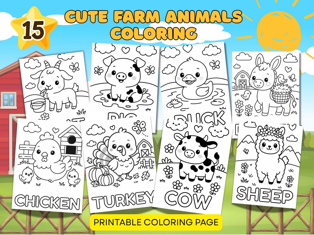 Kawaii Farm Animals Farm Animal Coloring Pages for Kids Toddler ...