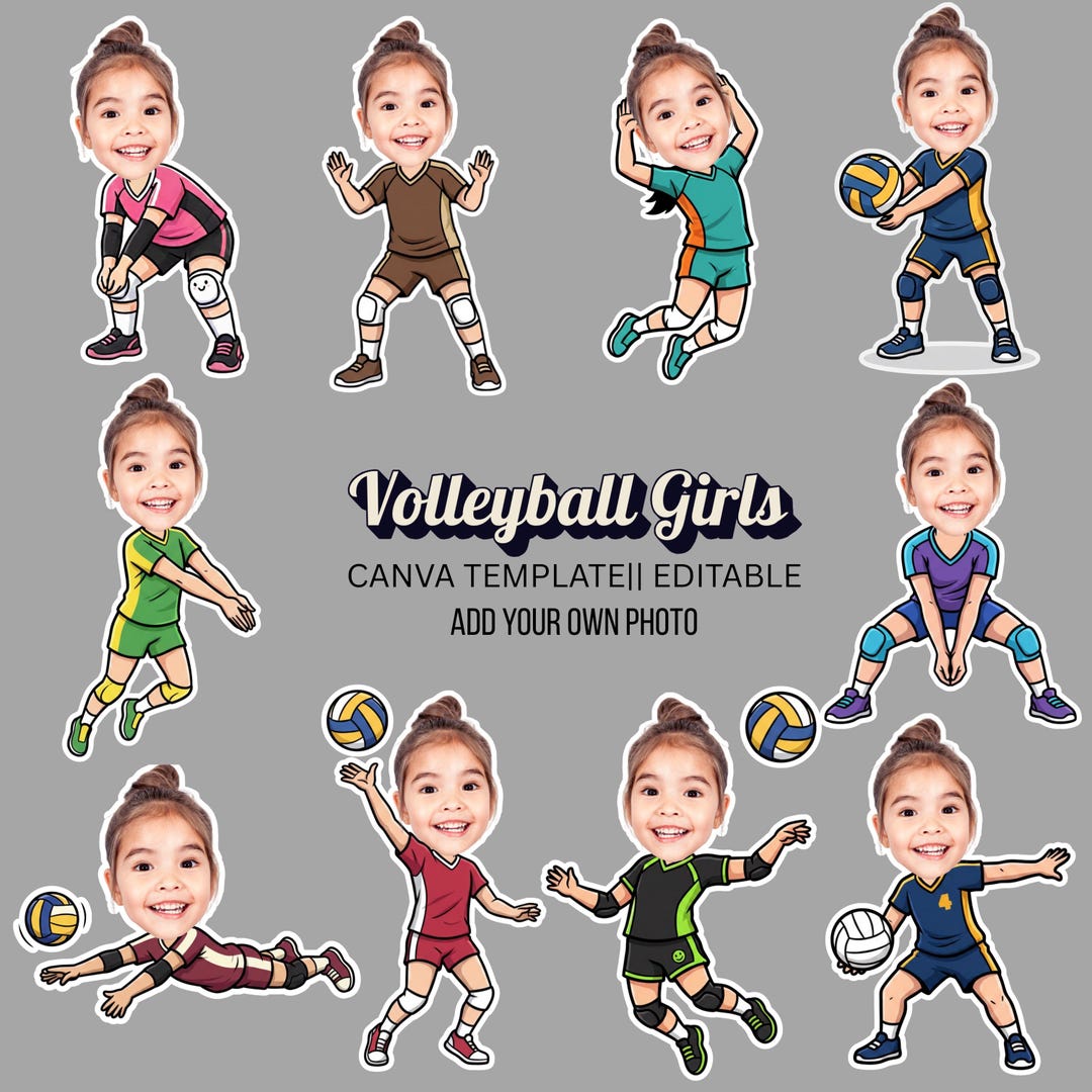 Custom Photo Volleyball Girls PNG Bundle/ Baby/kid Face Digital Cutout ...