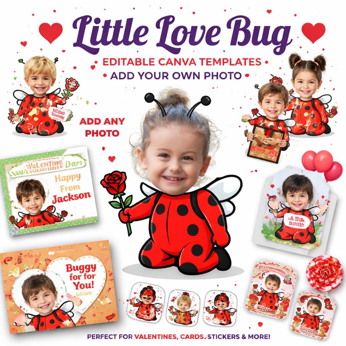Valentine Ladybug Custom Photo Canva Template (digital Download) - Etsy