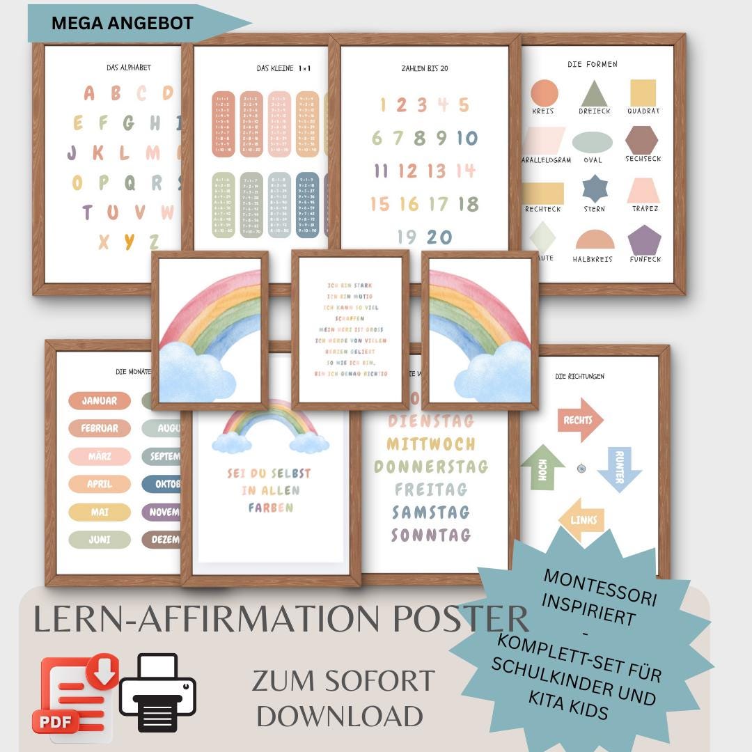 Gift for Starting School | Learning Poster Set | PDF Download | Colors ...