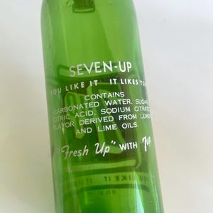 Midcentury 7UP Soda Pop Bottle, 1960s 16oz Green Seven up Pop Bottle ...