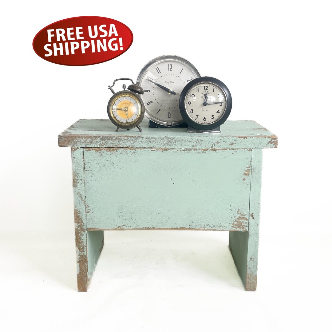 Rustic Mint Green Step Stool, Homemade Wood Footrest, Foot Stool ...