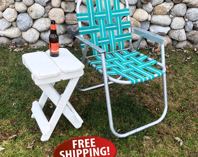 Vintage Webbed LAWN CHAIR 70s Yellow Stripe Plaid Aluminum Folding ...