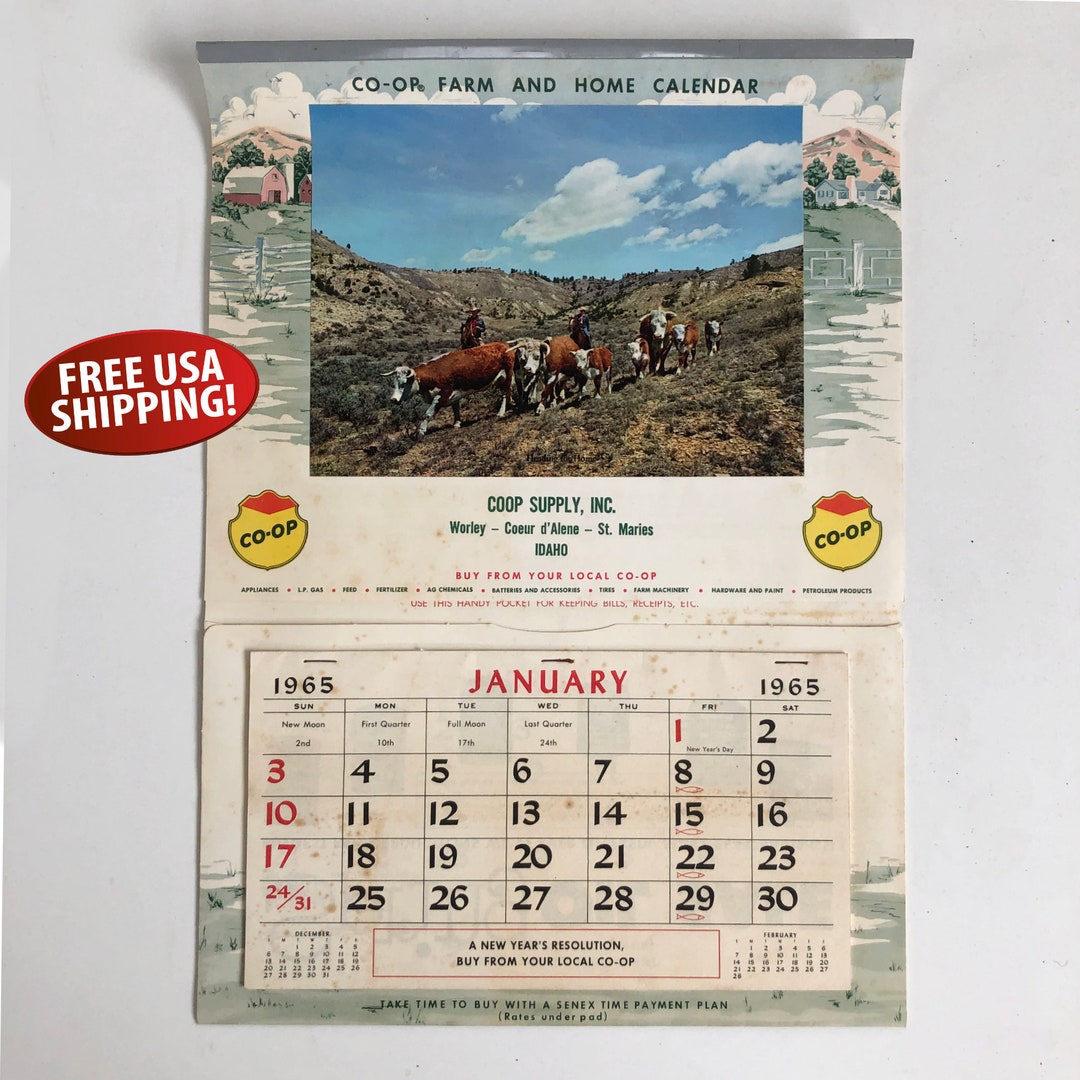 1965 Co-op Farm Calendar, Retro Idaho Advertising Art - Etsy