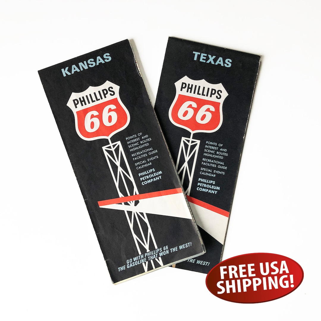 1966 Phillips 66 Road Map - Touring Map - Texas or Kansas, Gas Station ...