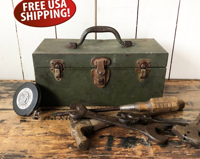 Mid-century Kennedy Kits Steel Toolbox, Vintage Distressed Green Tool ...
