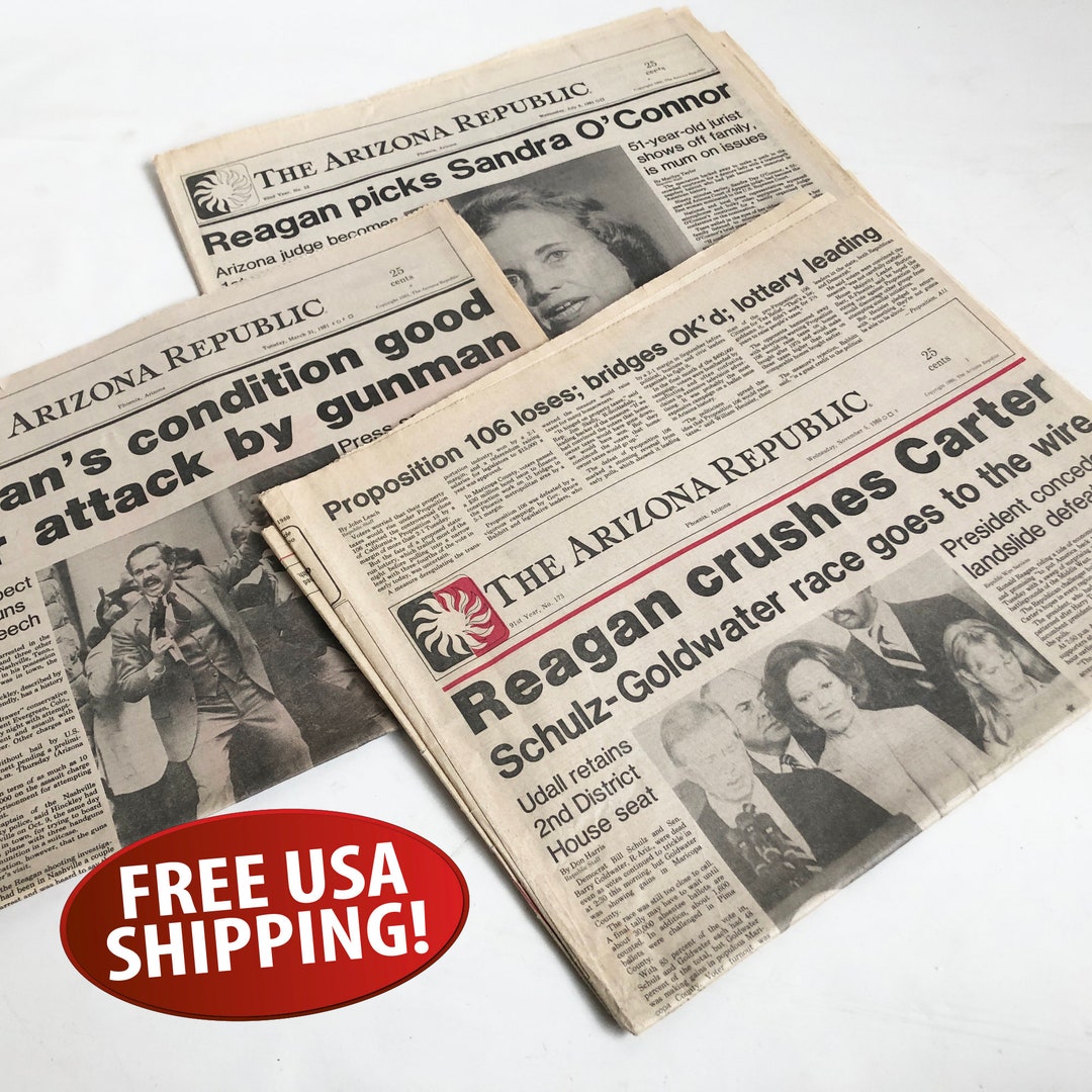 1980s Ronald Reagan Newspaper: Election Win, President Shooting, Sandra ...