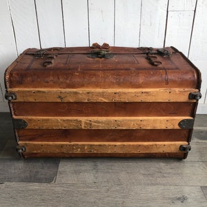 Antique 19th Century Leather Stagecoach Trunk, Antique Round-top ...