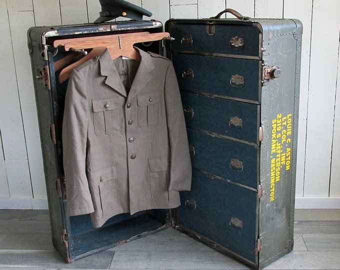 WWII Officer's Wardrobe Trunk - Steamer Trunk - War Trunk - Wheary ...
