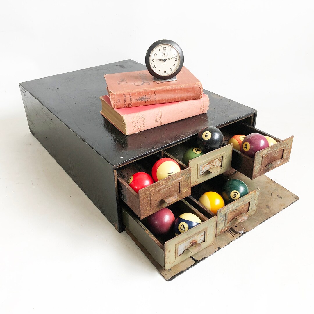 Distressed Industrial Card File Cabinet With Six Long Drawers ...