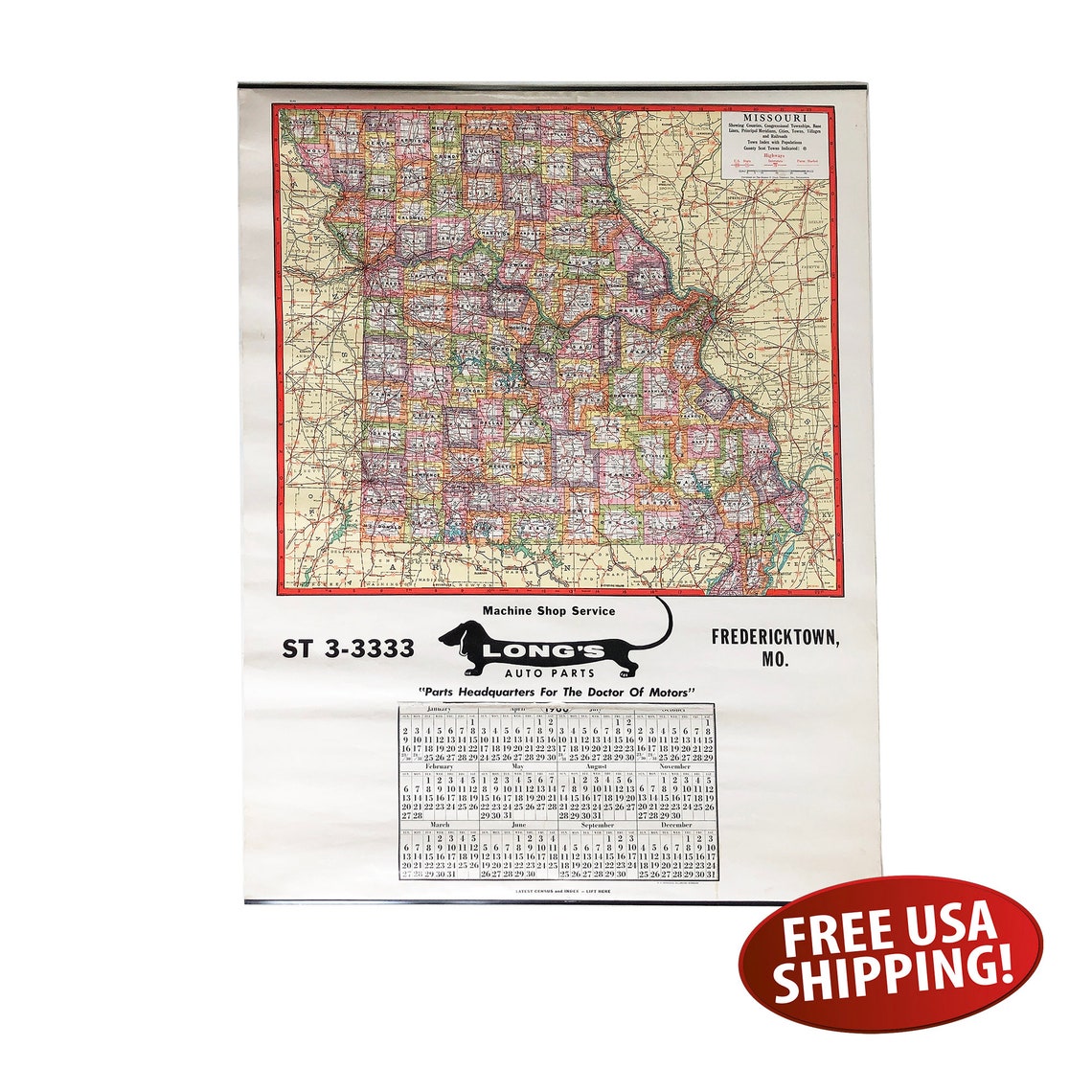 1966 Wall Calendar With Map of Missouri Long's Auto Parts - Etsy