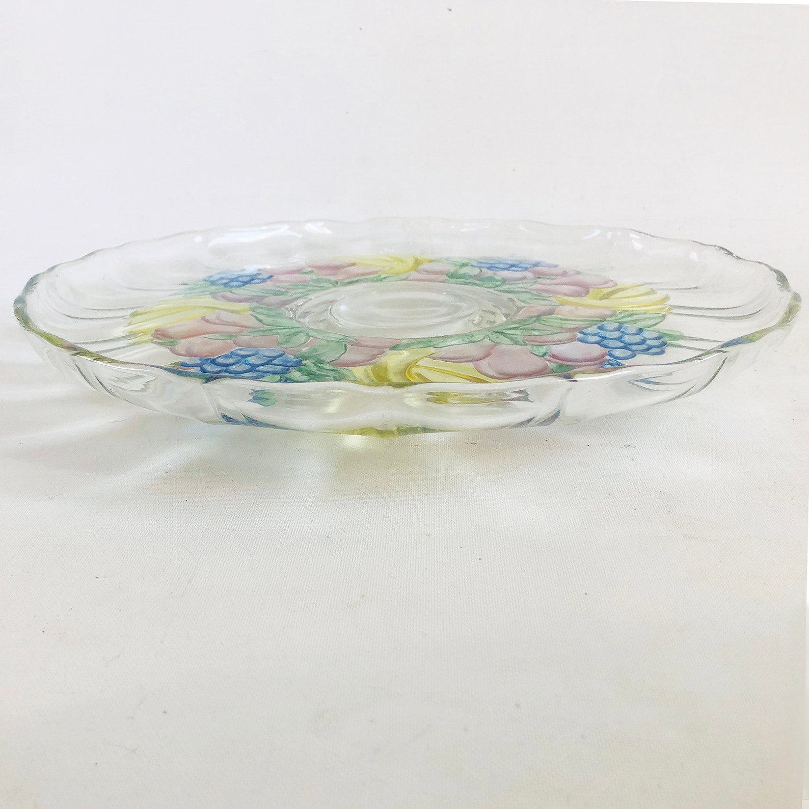 Vintage Indiana Glass Hand-painted Footed Cake Plate, Serving Platter ...
