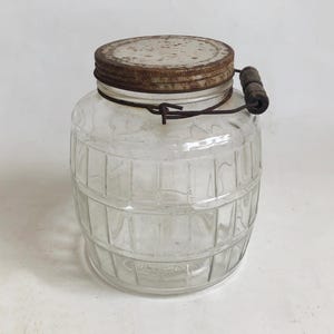 1940s-50s One Gallon Glass Pickle Jug, Large Glass Jar With Wood Handle ...