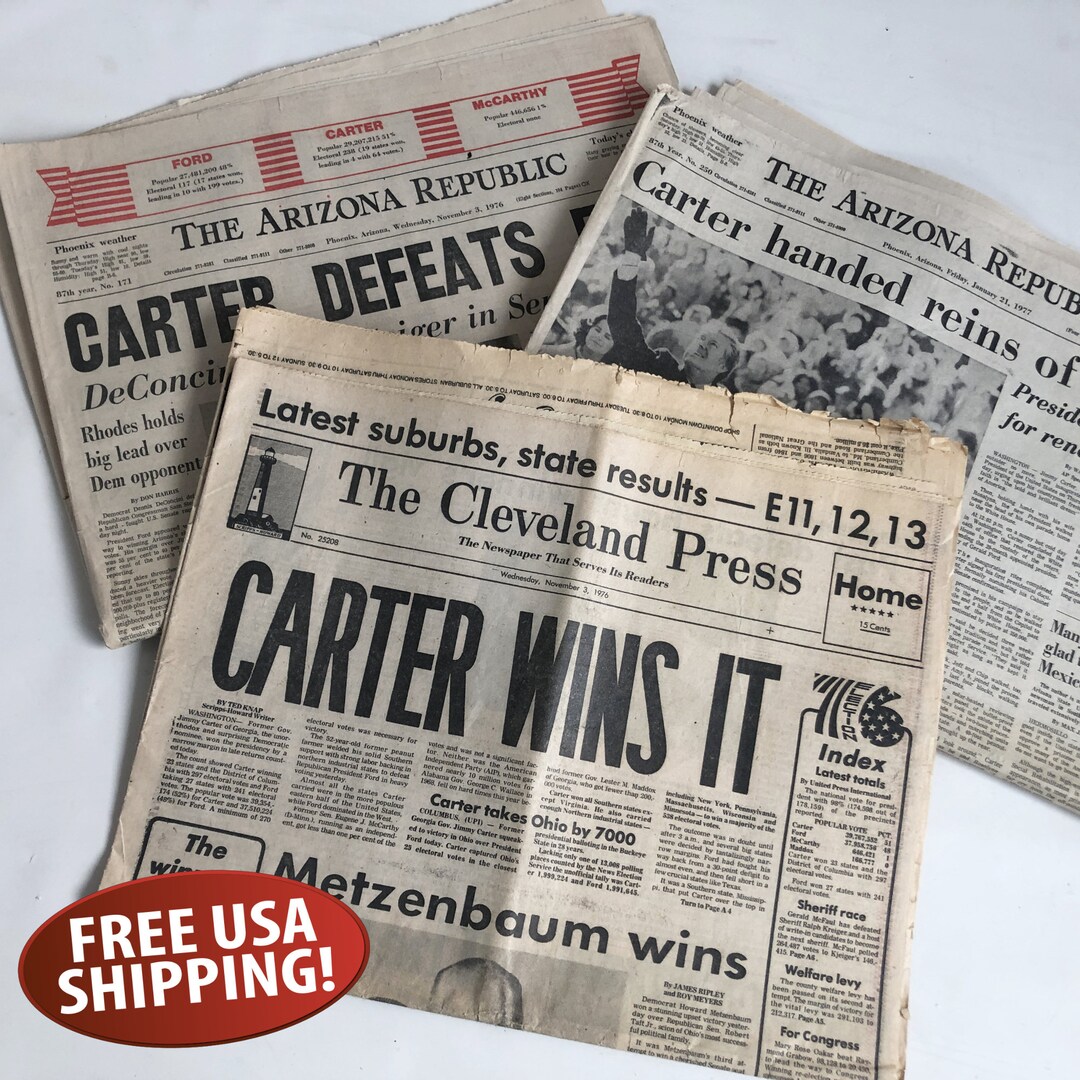 Old Newspaper From November 3, 1976 or January 21, 1977, Jimmy Carter ...