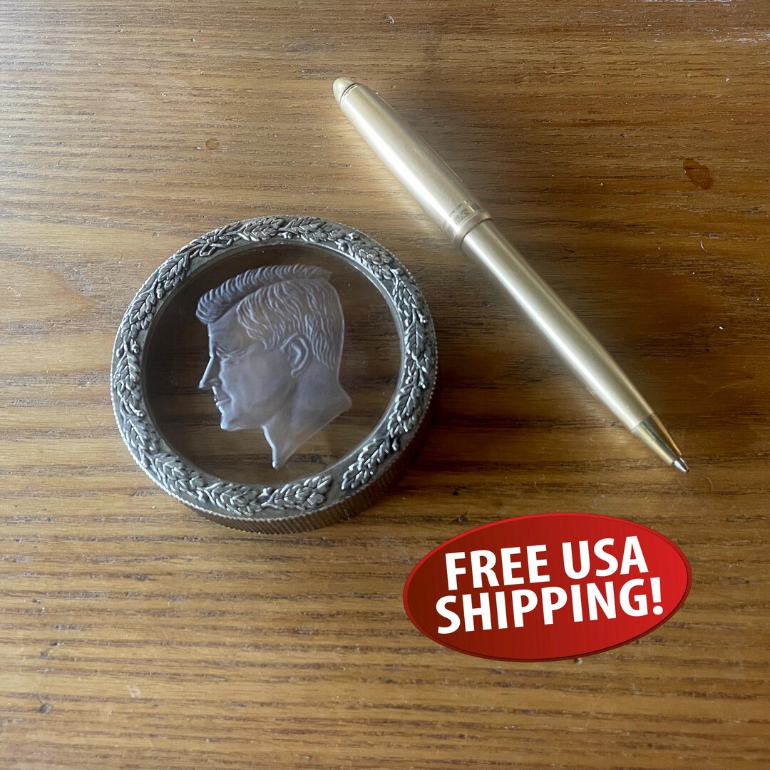1960s JFK Glass Paperweight, John F. Kennedy Memorial Paperweight ...