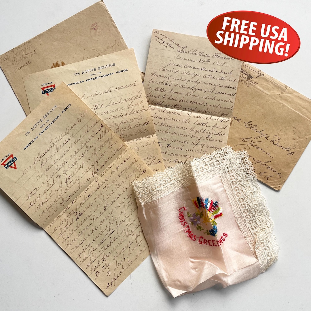 World War One U.S. Soldier Letters to Home and Christmas Handkerchief ...