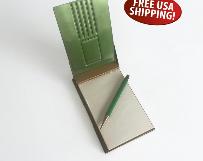 Midcentury Industrial Style Metal Memo Pad Holder With Lead Holder ...