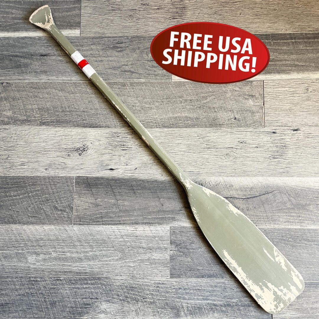 Distressed Green Wooden Canoe Paddle: 47