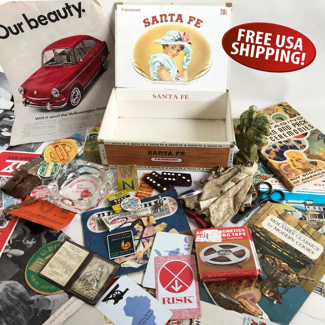Vintage Cigar Box Full of 1960s Trinkets & Treasures - 1960s Memory Box ...
