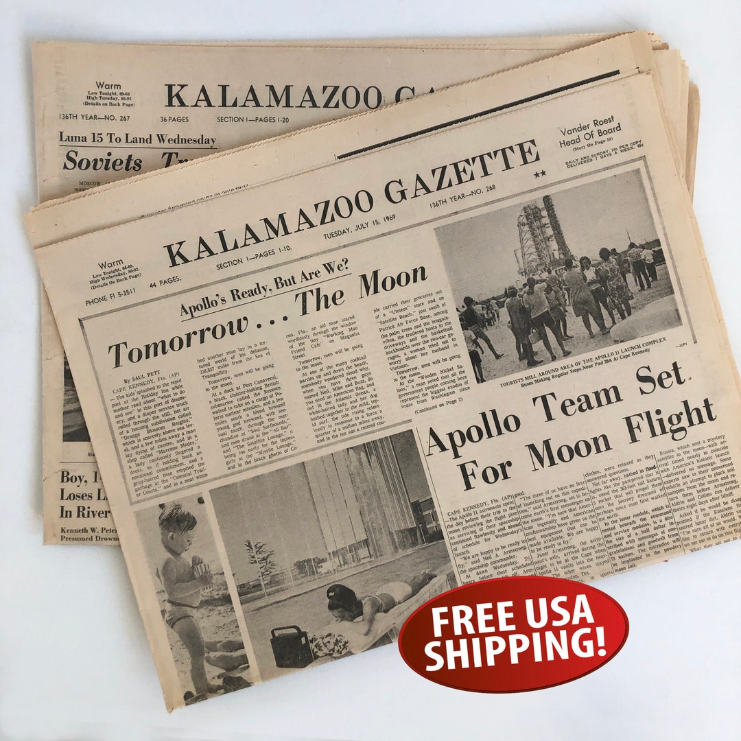 Old Newspaper From July 1969 - Apollo 11 Moon Landing News - First Man ...