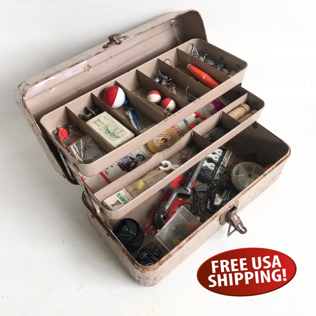Mid-century Union Steel Chest Tackle Box With Vintage Tackle Lures ...