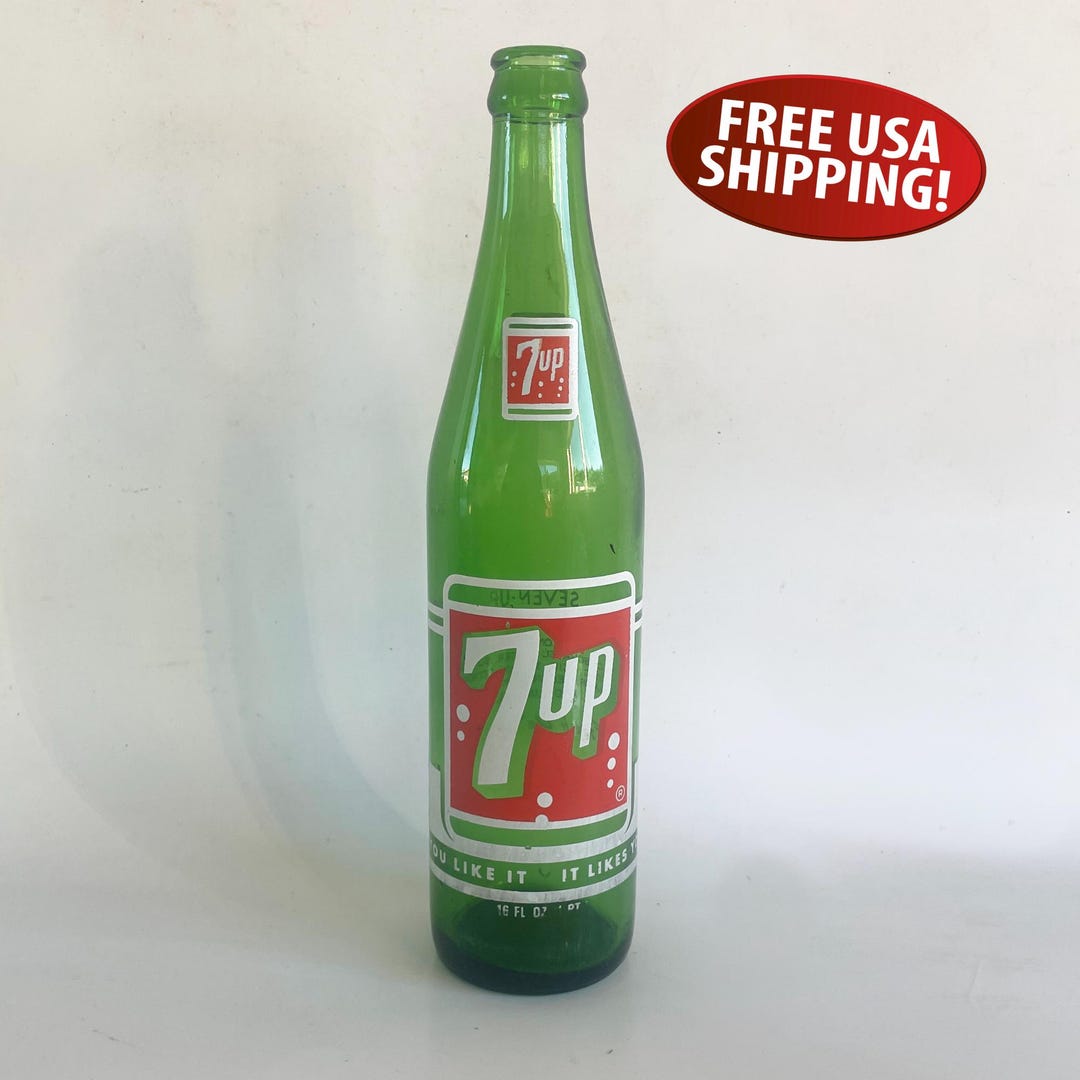 Midcentury 7UP Soda Pop Bottle, 1960s 16oz Green Seven up Pop Bottle ...