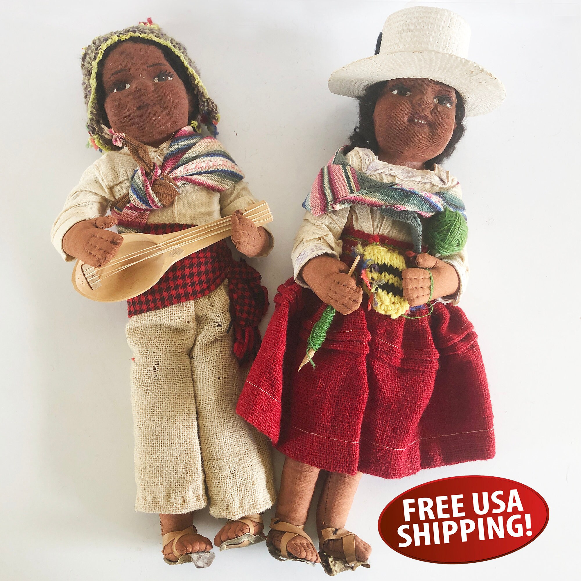 A Pair of Vintage Hand-made Peruvian Folk Dolls String Dolls - Etsy.de