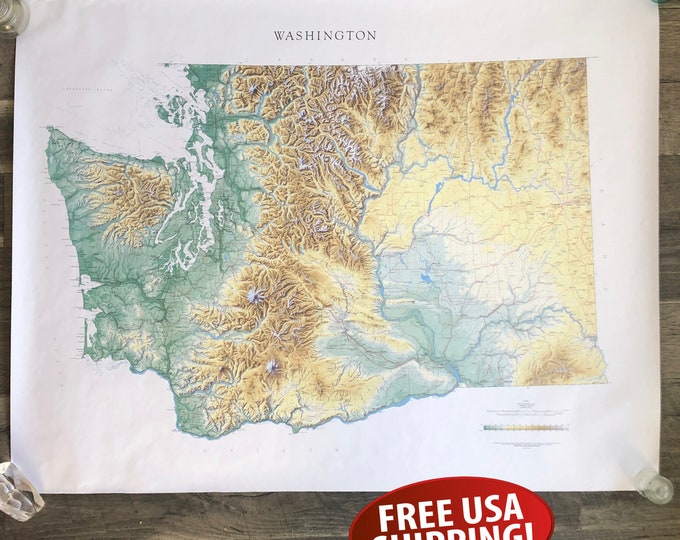 Large Vintage Washington State Wall Map - 53.5" X 40.5" Washington ...