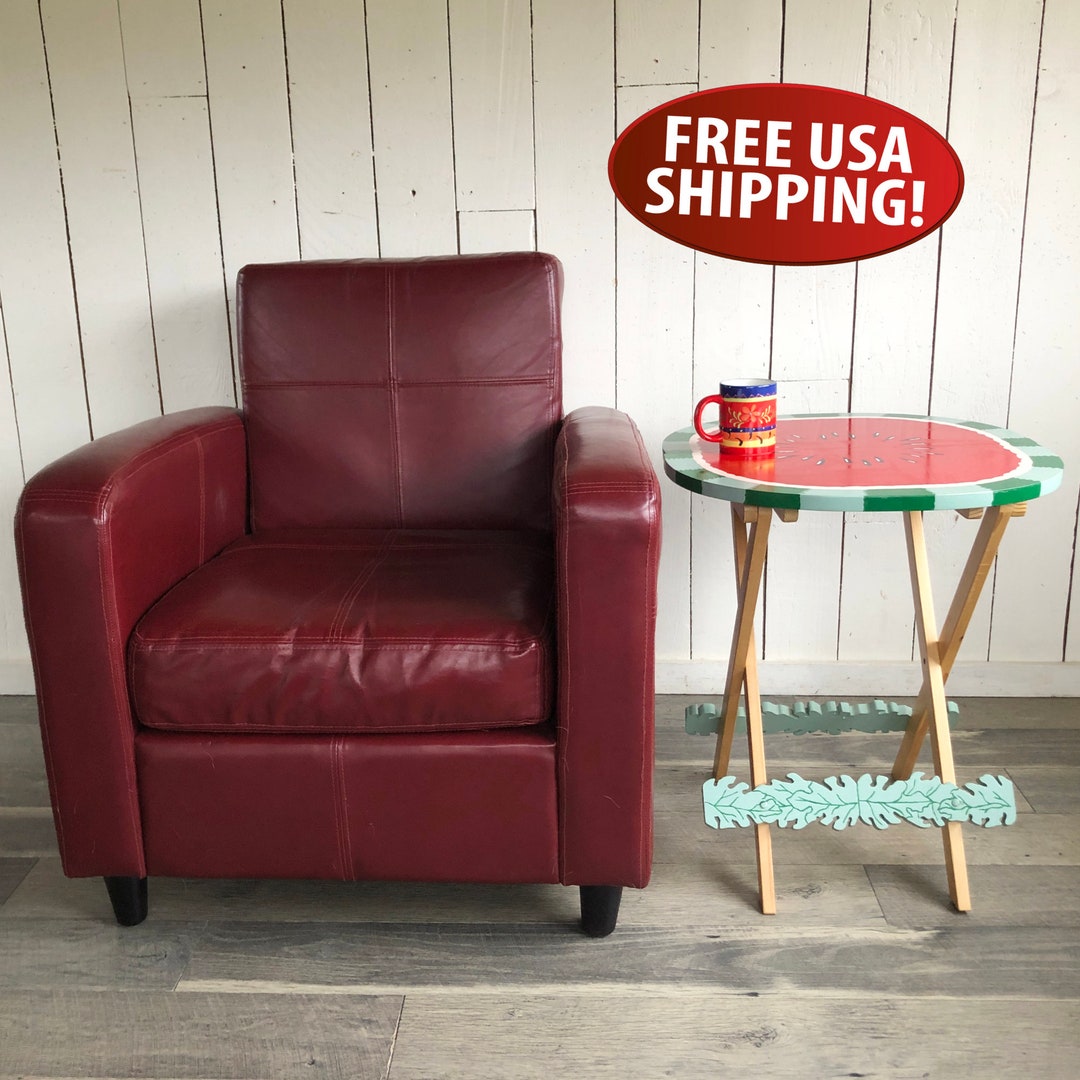 Vintage Hand-painted Watermelon-shaped Folding Table, Portable Table ...