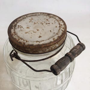 1940s-50s One Gallon Glass Pickle Jug, Large Glass Jar With Wood Handle ...