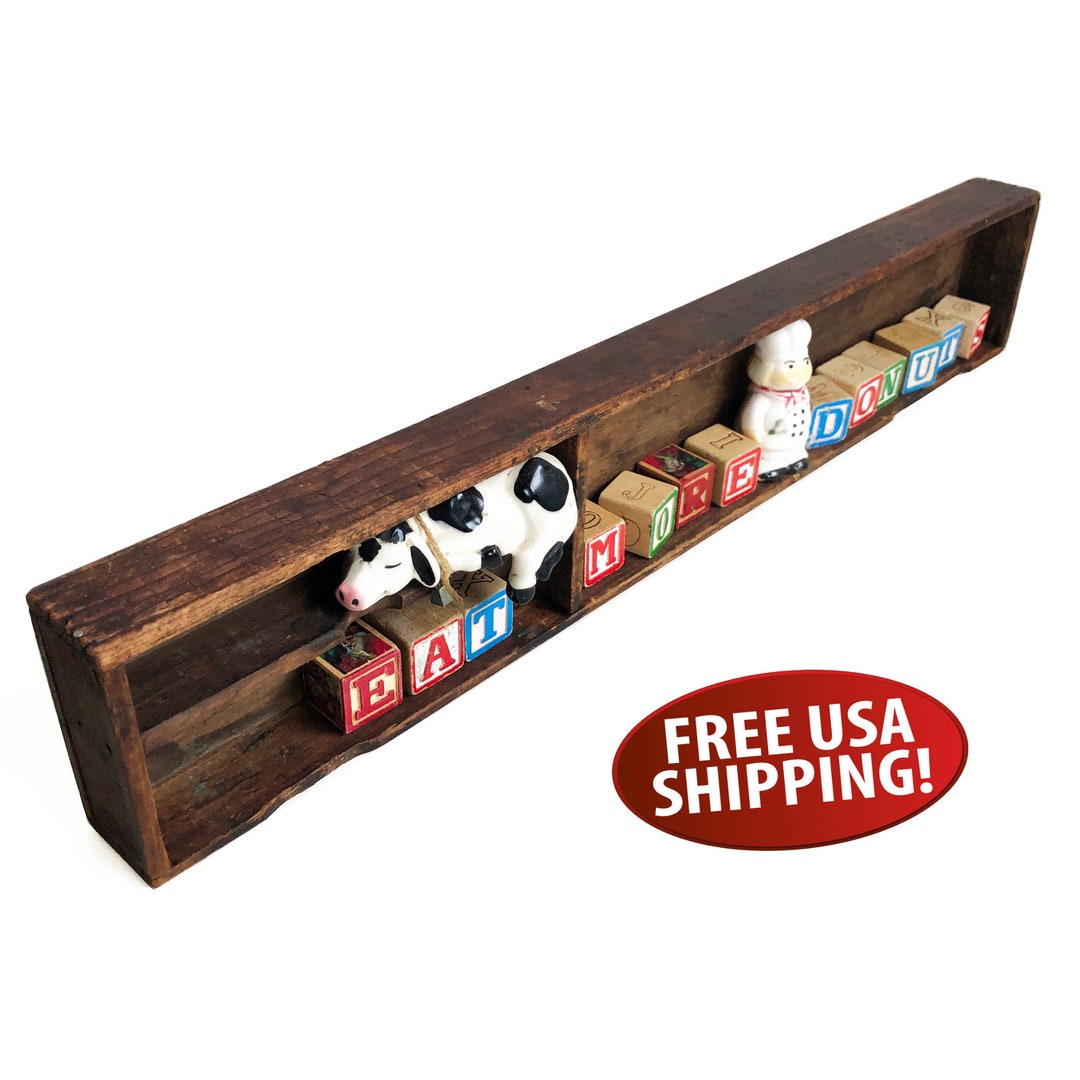 Old Rustic, Primitive, 27 Long Wooden Box, Small Curio Shelf, Crafting ...