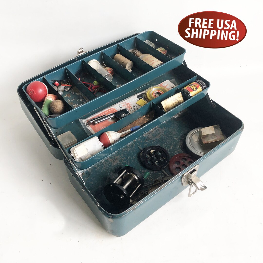 Mid-century Union Steel Chest Tackle Box With Vintage Tackle Lures ...