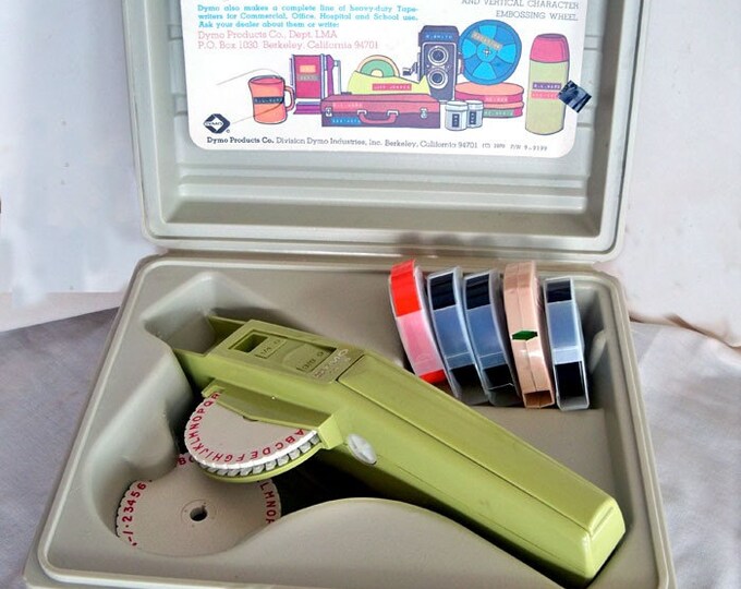 1970's Pea Green Dymo Labelmaker Kit - Hard Case, Extra Dial, 6 Label ...