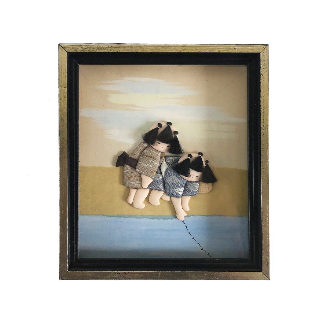 Vintage Japanese Oshie Kurumi Art, Framed 3-D Craft Pictures, Japanese ...