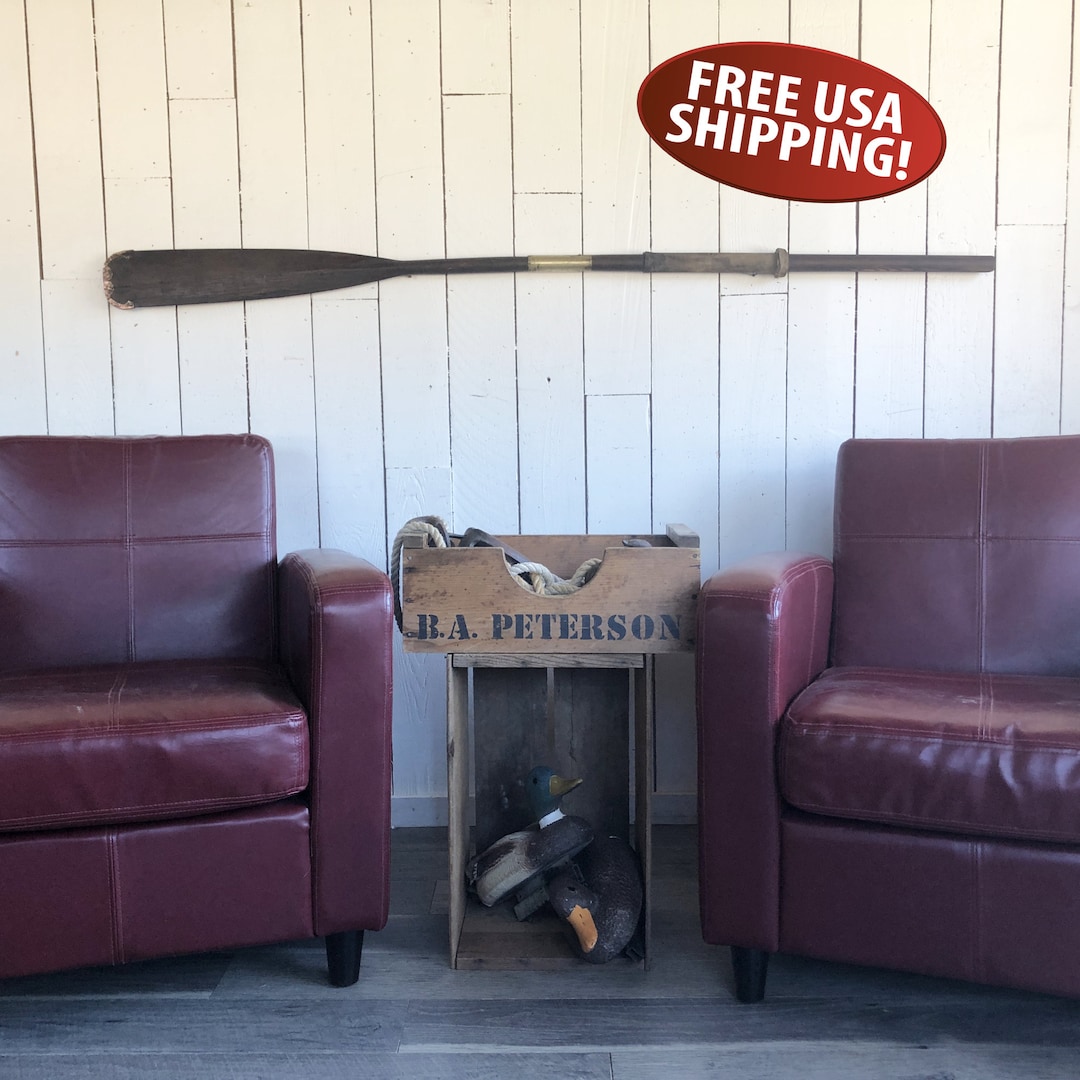 Antique Boat Oar - Wood, Brass, Copper and Canvas Boat Paddle, 6' Long ...