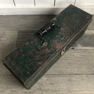 Old Distressed Green Metal Toolbox With Wood Handle Loaded With Patina ...