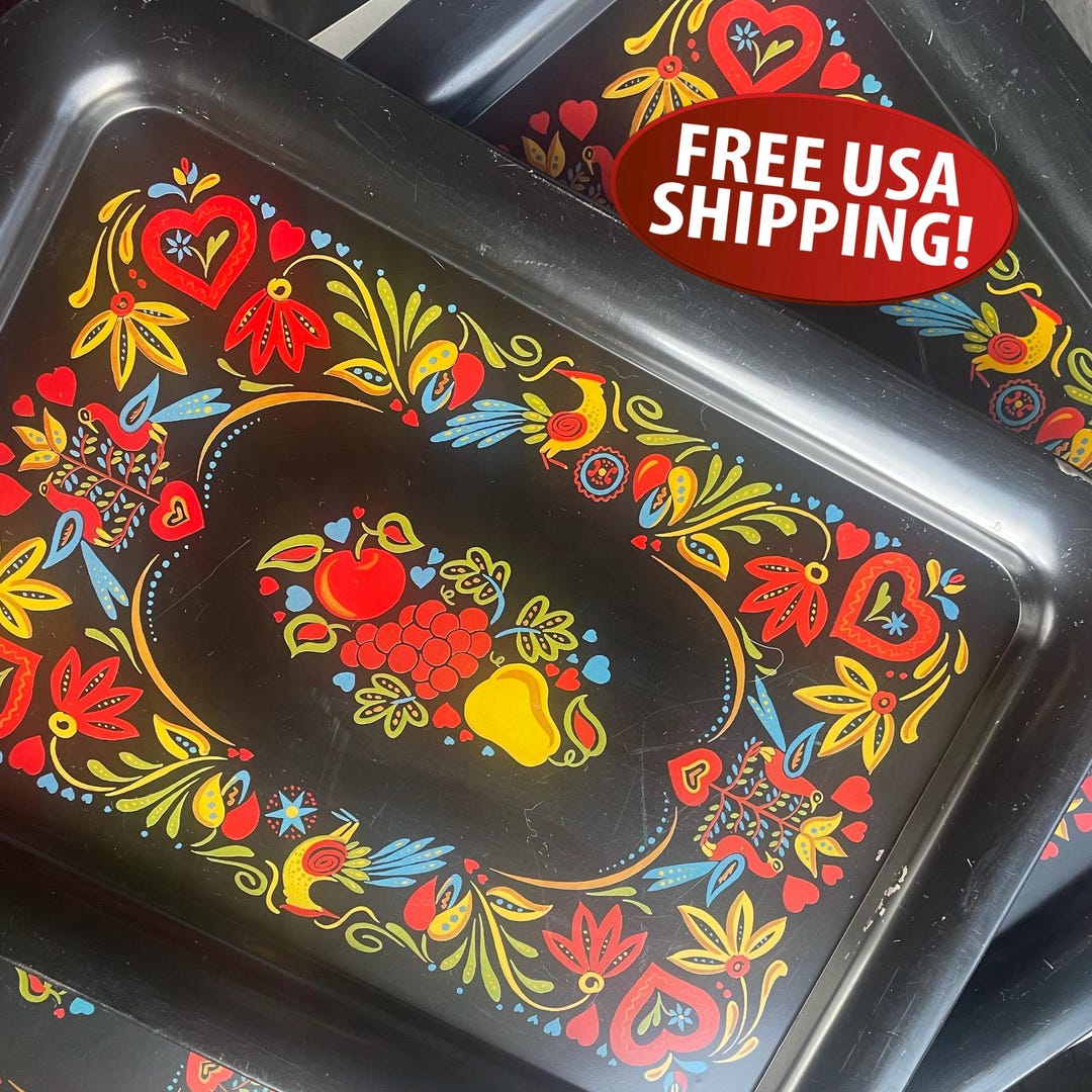 Mid Century Metal Lap Tray: Folk Art Printed Serving Tray - Etsy