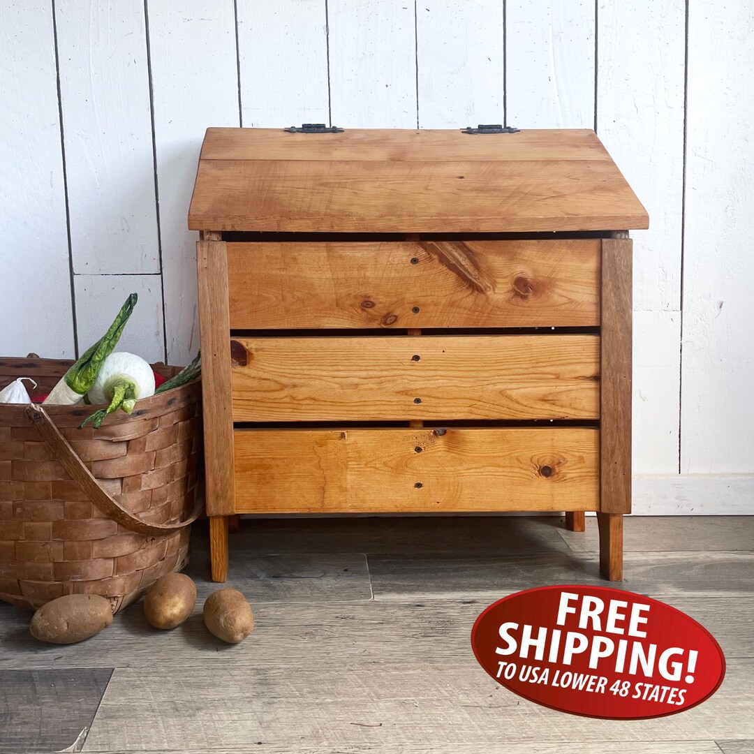 Large, Vintage, Handmade Wooden Potato Bin, Apple Bin, Tater & Onion ...