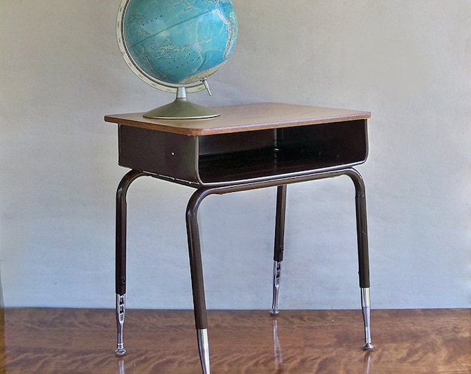 Mid-century Steel School Desk Dark Brown & Chrome - Etsy