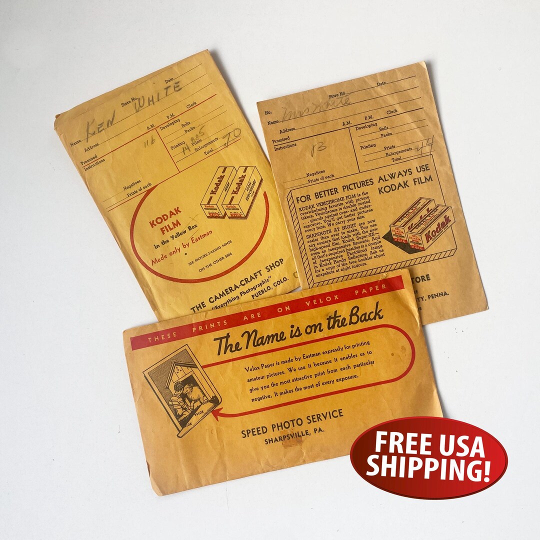 Bundle of Three 1940s-1950s Kodak Film Processing Envelopes ...