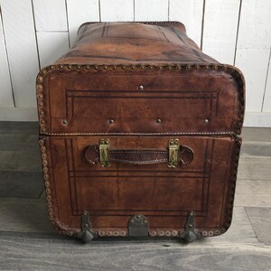 Antique 19th Century Leather Stagecoach Trunk, Antique Round-top ...