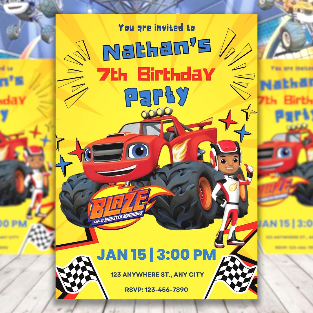 Editable Blaze Machine Invitation | Monster Truck Birthday Card | Kids ...